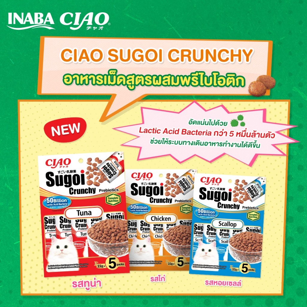 CIAO Sugoi Crunchy Prebiotics เชา สุโก้ย ครันชี่ พรีไบโอติกส์ อาหารแมว ขนาด 110 g (22 g x 5 ...