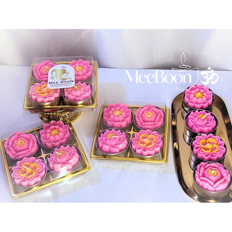 MeeBoonเทียนหอม เทียนดอกบัว กลิ่นหอมดอกบัว มี2สี ชมพูและแดง เทียนถวายเทพบูชาพระ | Shopee Thailand