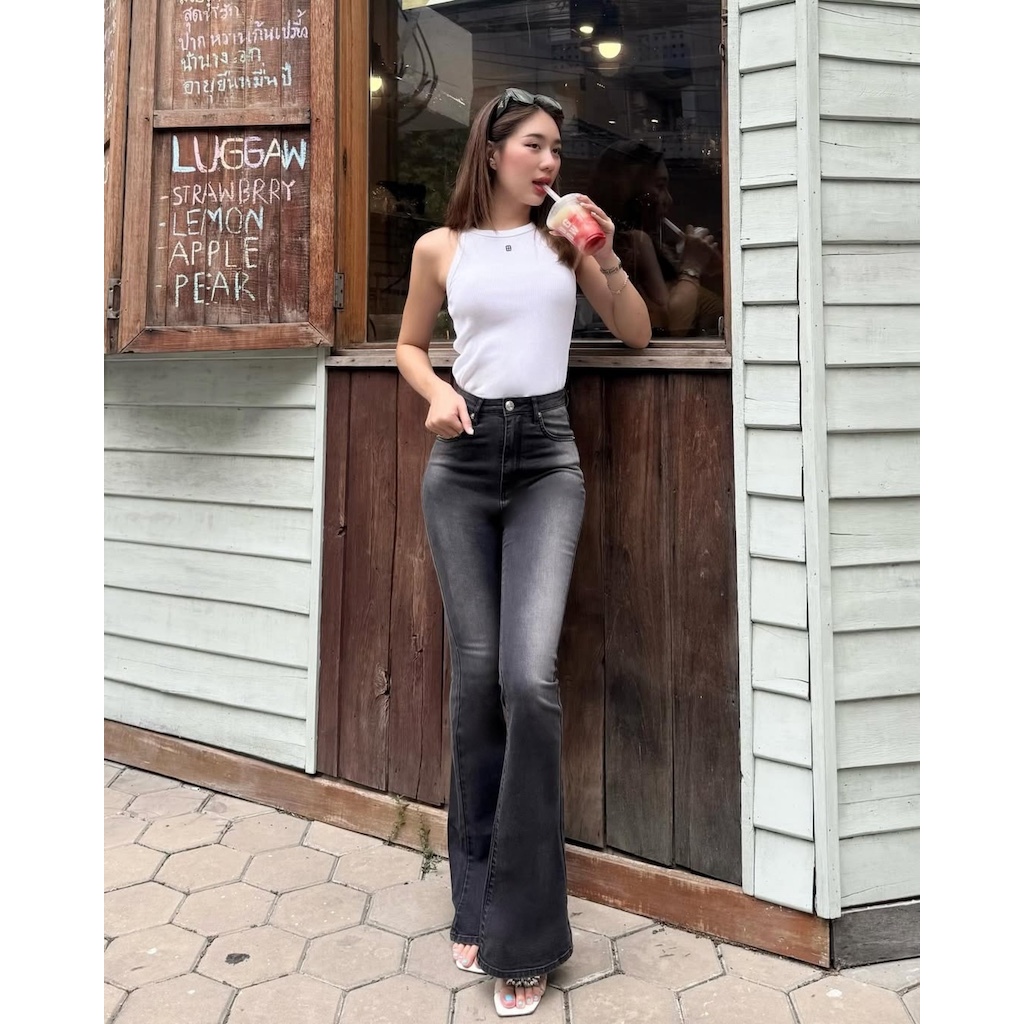 MOTTOM - PONY JEANS โพนี่สีดำ กางเกงยีนส์ผู้หญิงทรงเอวสูงขาม้า | Shopee ...