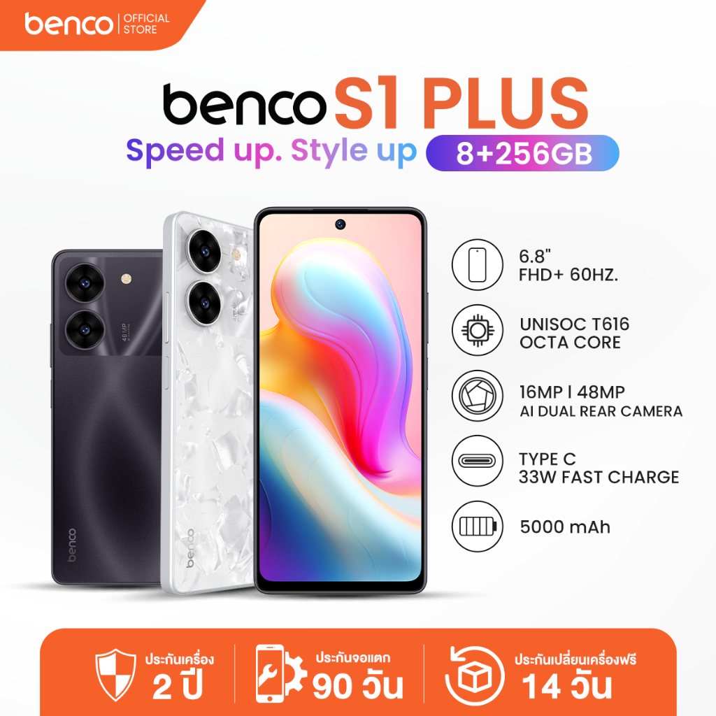 [Benco Thailand][ฟรี ลําโพงบลูทูธ+หูฟัง] โทรศัพท์ มือถือ Benco S1 Plus (8+256GB) 4G LTE หน้าจอ 6 ...
