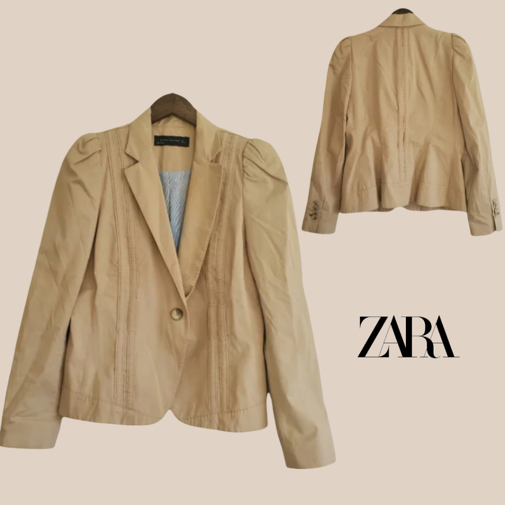 ZARA EUR S ผ้ายีนส์สีเบจ กระดุมหน้า งานสวย อก36 ยาว24 | Shopee Thailand