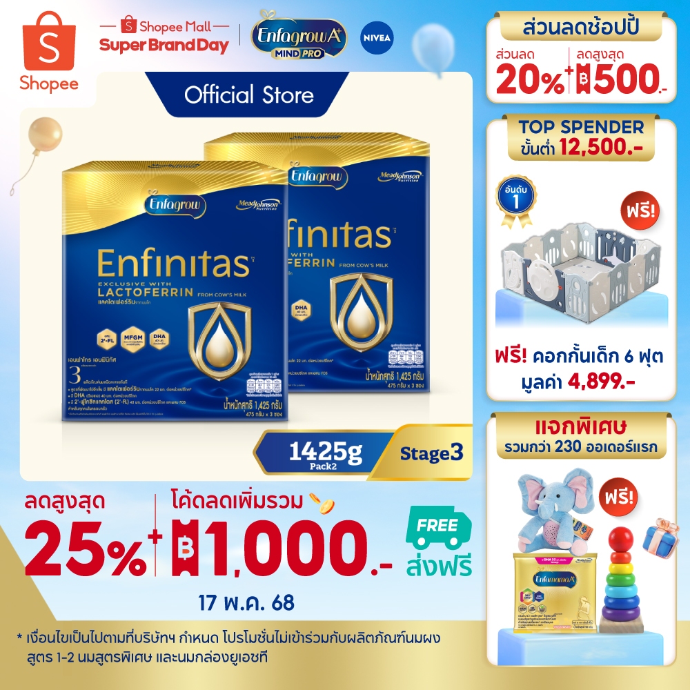 นมผง เอนฟาโกร เอนฟินิทัส สูตร3 (1425 กรัม) x2 กล่อง Enfagrow Enfinitas ...
