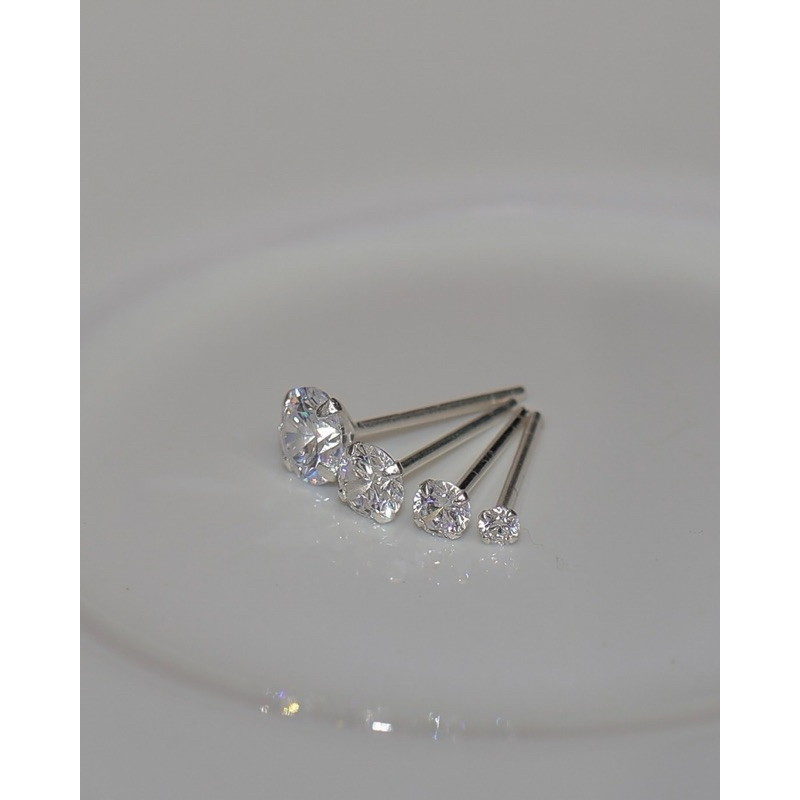 A.piece ต่างหูคริสตัลเงินแท้ [all silver 925] Basic crystal stud | Shopee Thailand