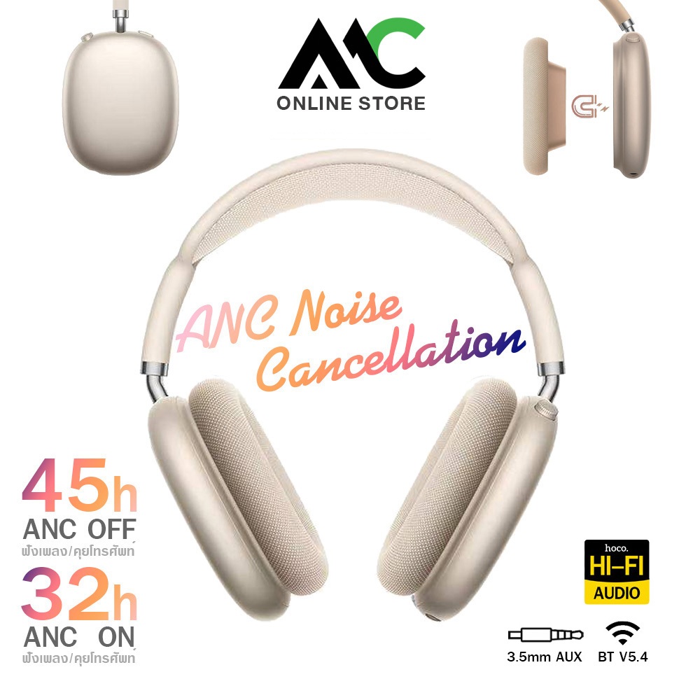 Hoco W65 Plus หูฟังบลูทูธไร้สาย ครอบหู ANC ระบบตัดเสียงรบกวน แบตอึด 45 ...