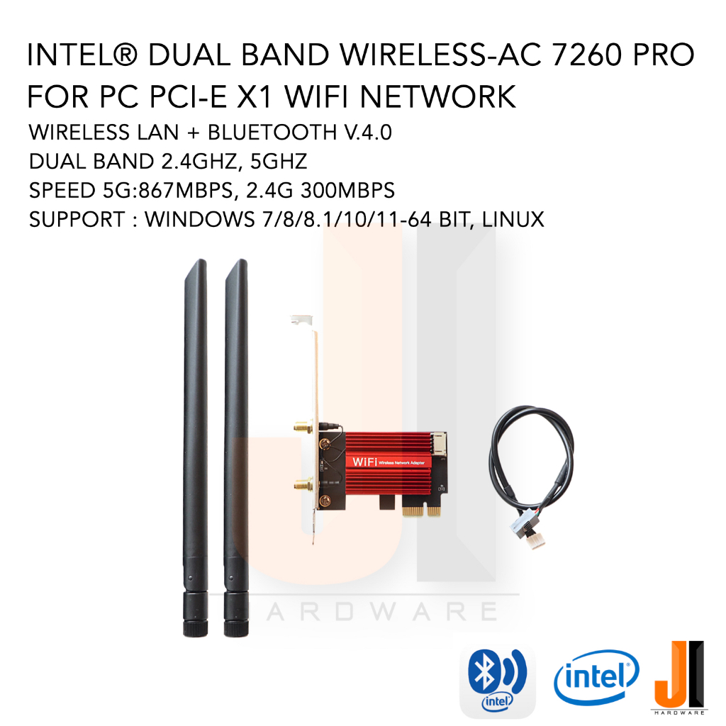 Intel® Dual Band Wireless-AC 7260 Pro PCI-e x1 + bluetooth v.4.0 dual band with Antenna (ของใหม่ ...