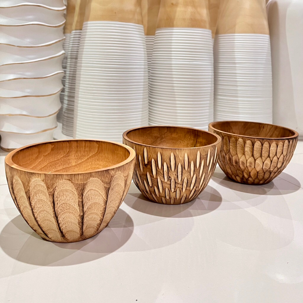 ถ้วยชาม งานไม้มะม่วง แกะลาย งานเคลือบ Food Gread ขนาด 6 นิ้ว | Shopee ...