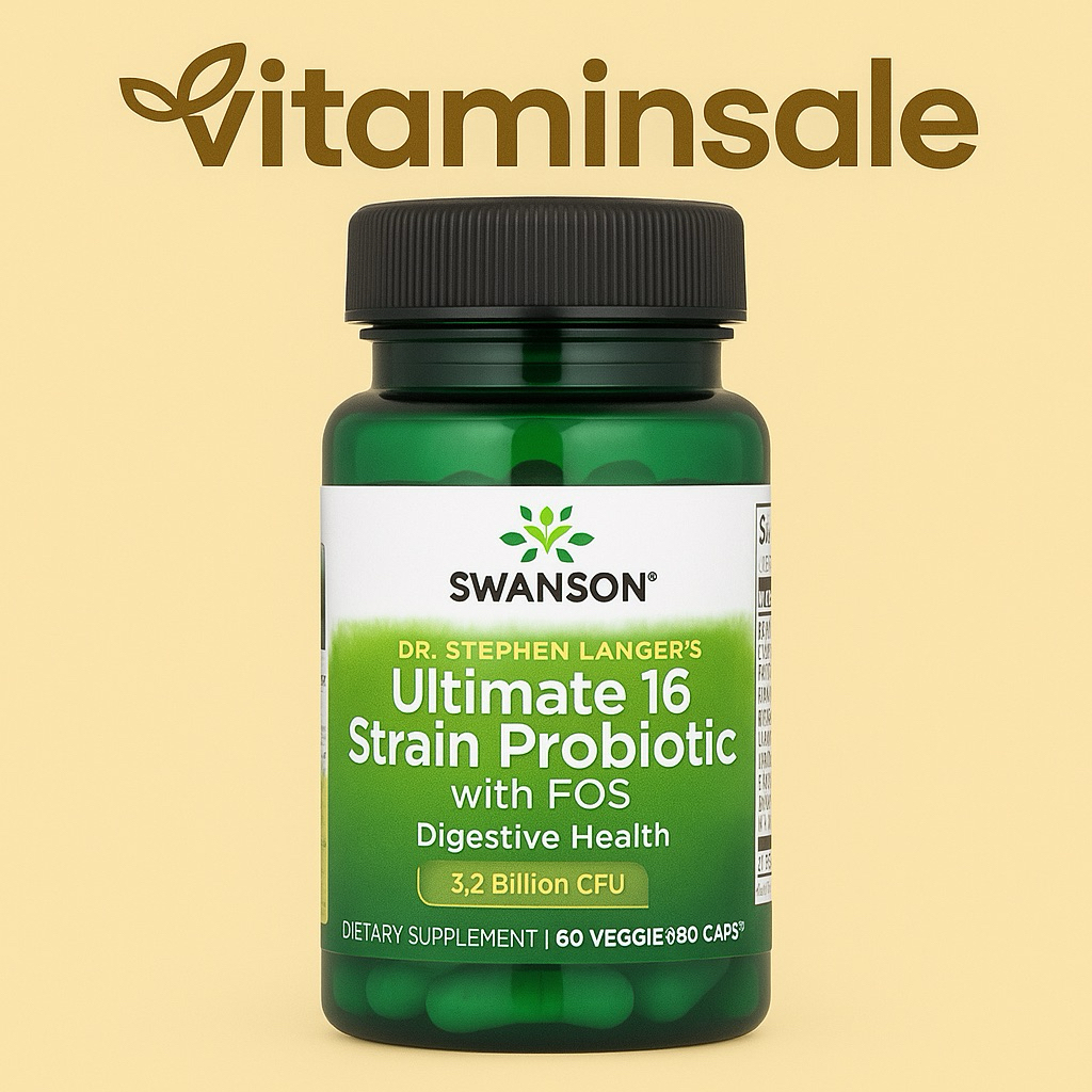 Swanson 16-Strain Probiotic with FOS 60 Veg Caps สูตรรวมโปรไบโอติกและไฟ ...