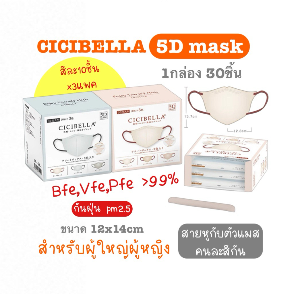 Cicibella 3in1 3สีในกล่องเดียว 1กล่อง30ชิ้น | Shopee Thailand