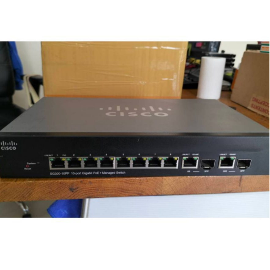 Cisco SG300-10PP 10-Port Gigabit PoE Managed Switch มือสอง แถมขา+อะแดป ...