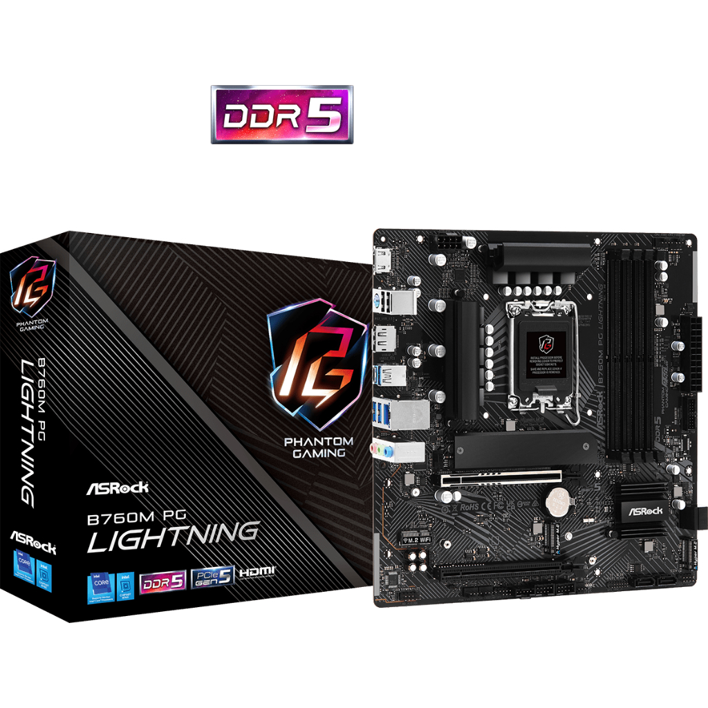 ASROCK B760M Phantom Gaming Lightning Mainboard (เมนบอร์ด) DDR5 DIMMs Support Intel® Core Gen 12 ...