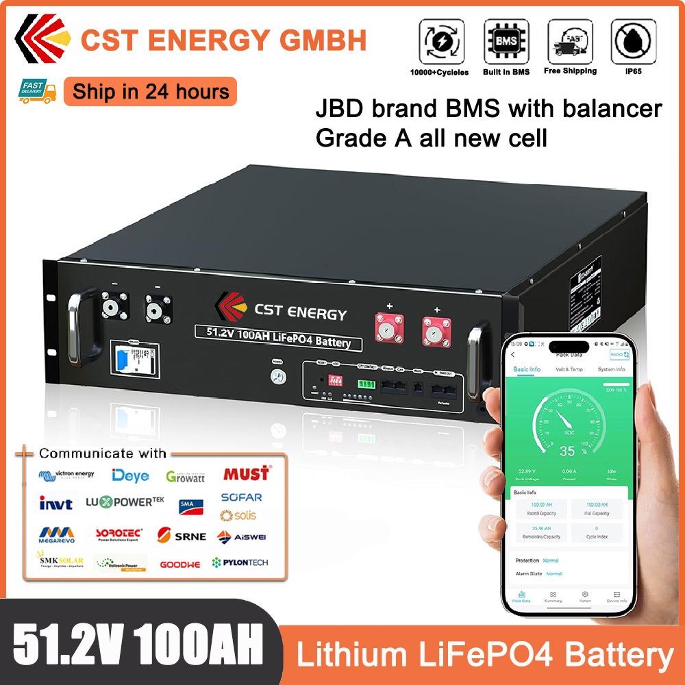 CST ENERGY แบตเตอรี่ Lifepo4 48V 100AH Bluetooth แบตลิเธียม 5.12KWh ...