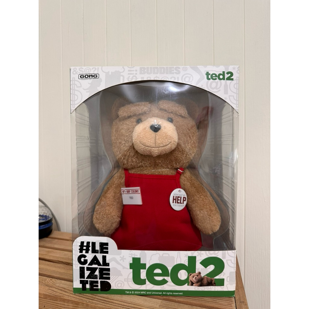 Popmart ted2 action plush doll หมีเทด แท้ 100% (มุมกล่องขาดนิดหน่อย นอน ...