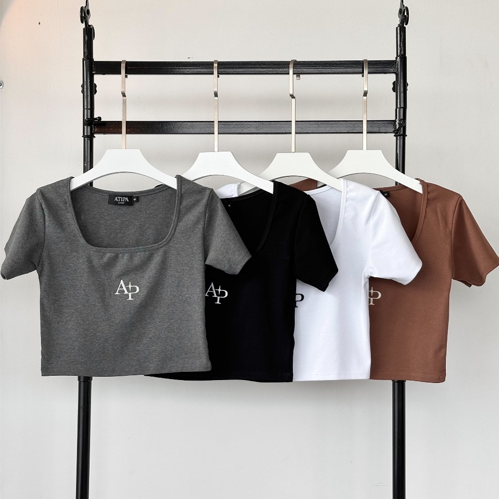 Atipa - Trissy Crop เสื้อครอปคอยูผ้ายืดนุ่มเด้ง ปัก Atipa | Shopee Thailand