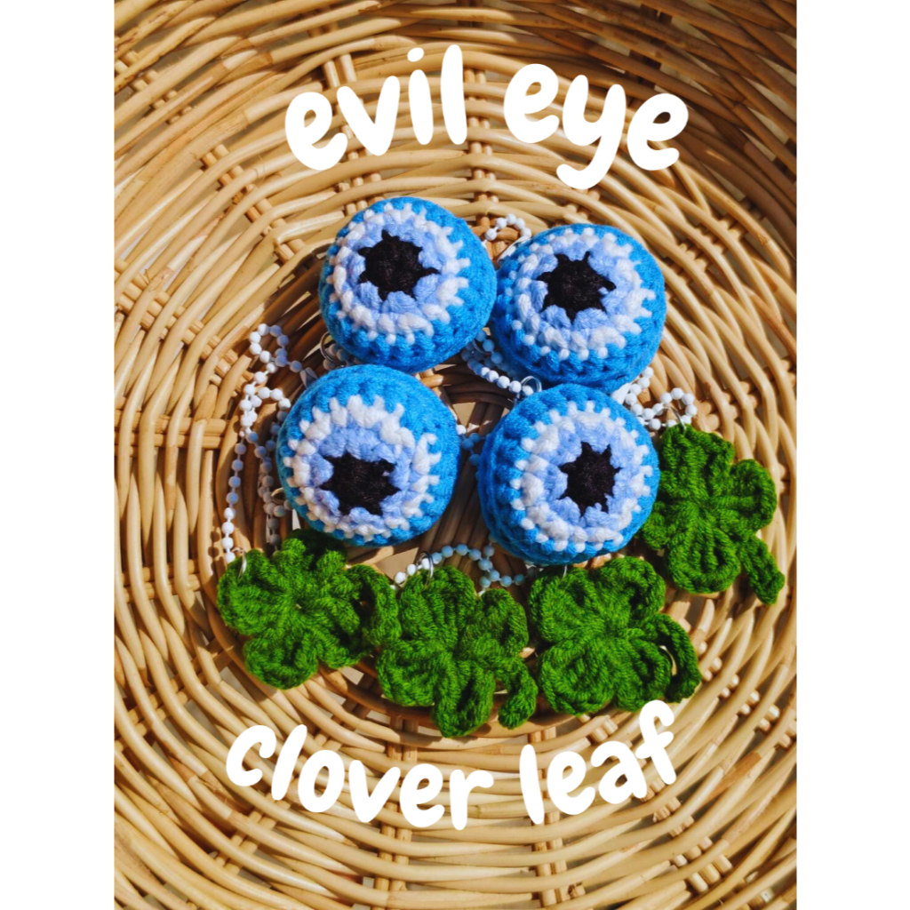 CLOVER LEAF & EVIL EYE พวงกุญแจไหมพรมใบโคเวอร์และevil eye ของชำร่วย ...