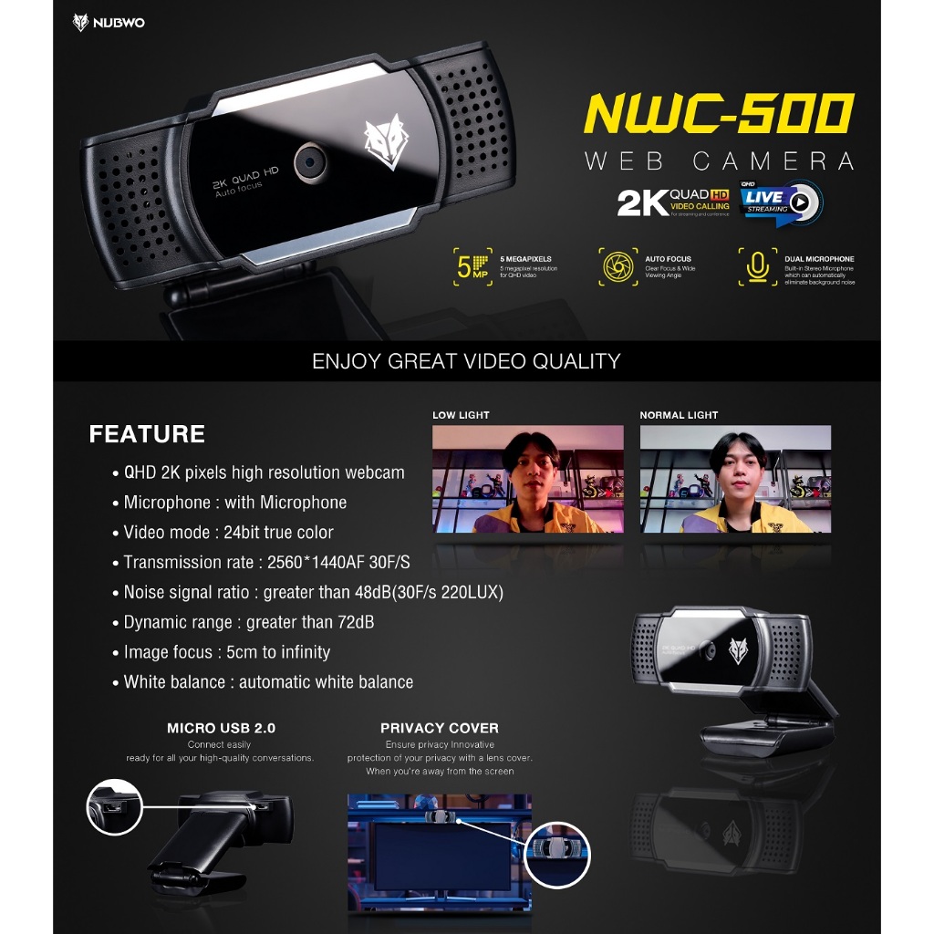 (ลดโล๊ะสตอค) กล้องเว็บแคม Nubwo NWC-500 & NWC-590 & WB-401 & WB-402 Webcam 2K มีไมค์ในตัว ประกัน ...