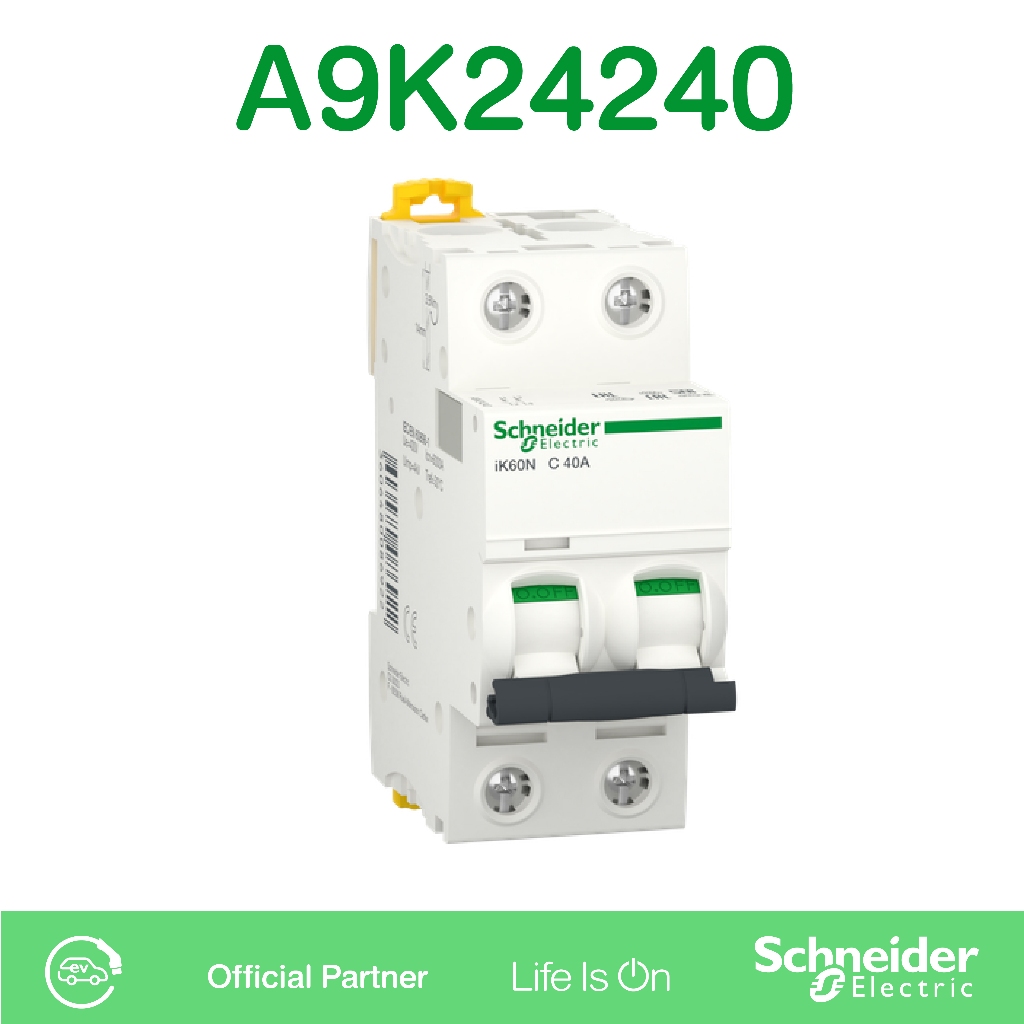 Schneider เซอร์กิตเบรกเกอร์ MCB 2Pole 40A 6kA C-Curve - รุ่น Acti9 iK60N รหัส A9K24240 ...