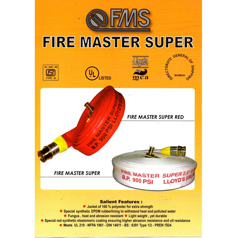 สายส่งน้ำดับเพลิง สีแดง ชนิดยาง pvc ยี่ห้อ FireMaster Super พร้อมข้อต่อสวมเร็วทองเหลือง มาตรฐาน ...