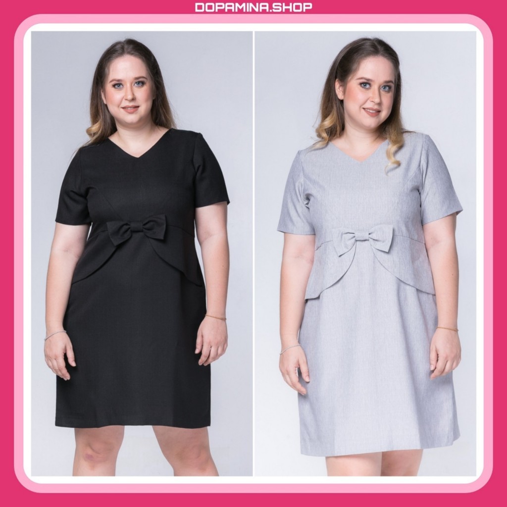 DOPAMINA 2 [DPM-007 Ready dress]เดรสสาวอวบ เสื้อผ้าสาวอวบ (ดำ/เทา) [XL-4XL] รอบอก 40 - 46 นิ้ว ...