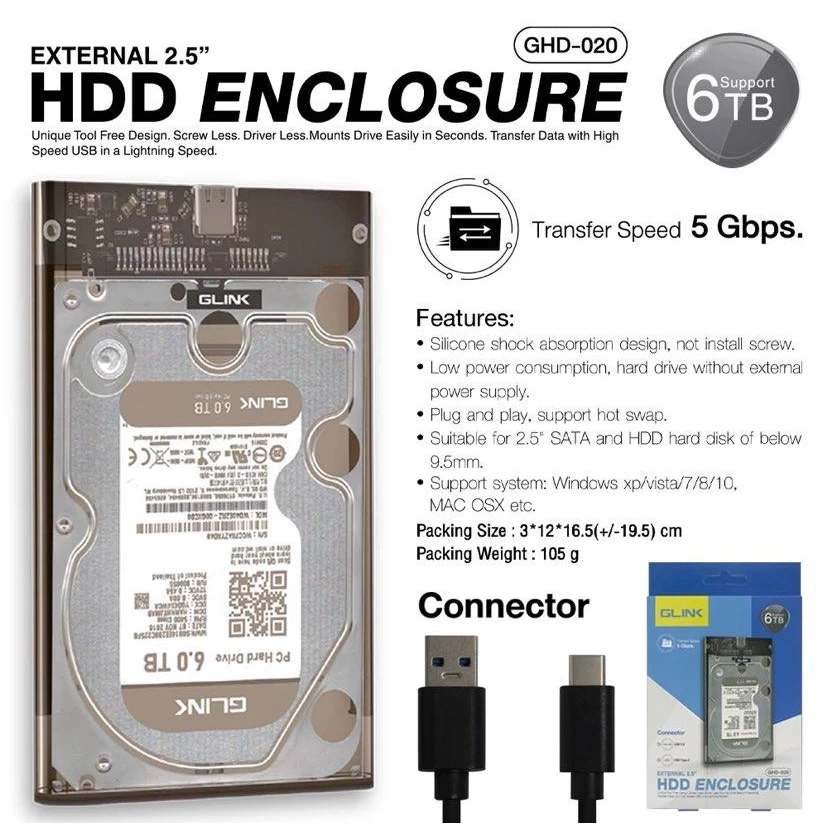 GLINK GHD-020U BOX EXTERNAL 2.5" HDD ENCLOSURE SATA เคสฮาร์ดไดรฟ์ USB 3 ...