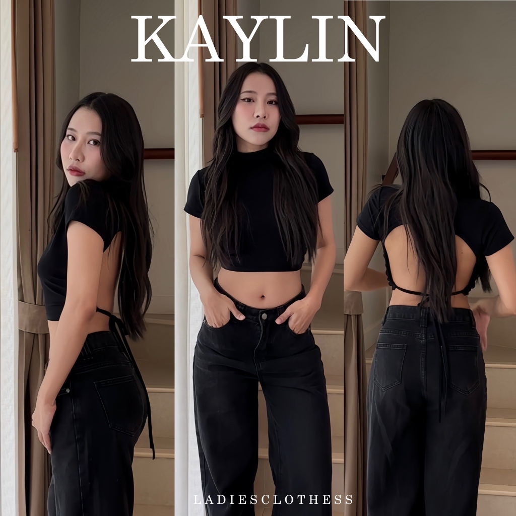 LADIESCLOTHESS #LC352 KAYLIN TOP เสื้อเอวลอย เสื้อเปิดหลัง เสื้อผูกเอว | Shopee Thailand