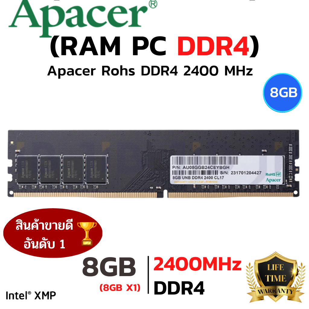 RAM 8GB (8GBx1) DDR4/2400 RAM PC (แรมพีซี) APACER DDR4 DESKTOP MEMORY ...