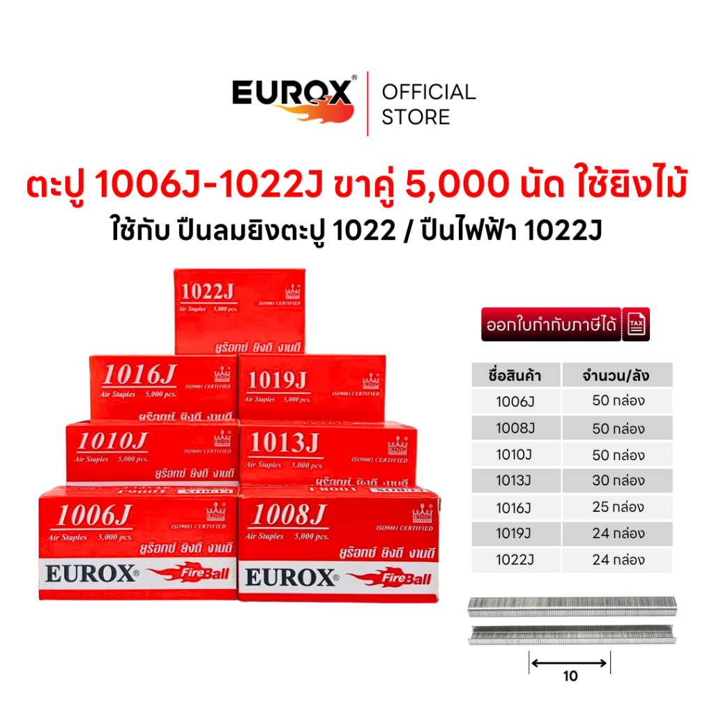 EUROX ลูกตะปูยิงขาคู่ ลูกแม็กขาคู่ ตะปูยิงไม้ ตะปูลม 1006J - 1022J (กล่องละ 5000 นัด) (ขายแบบยก ...