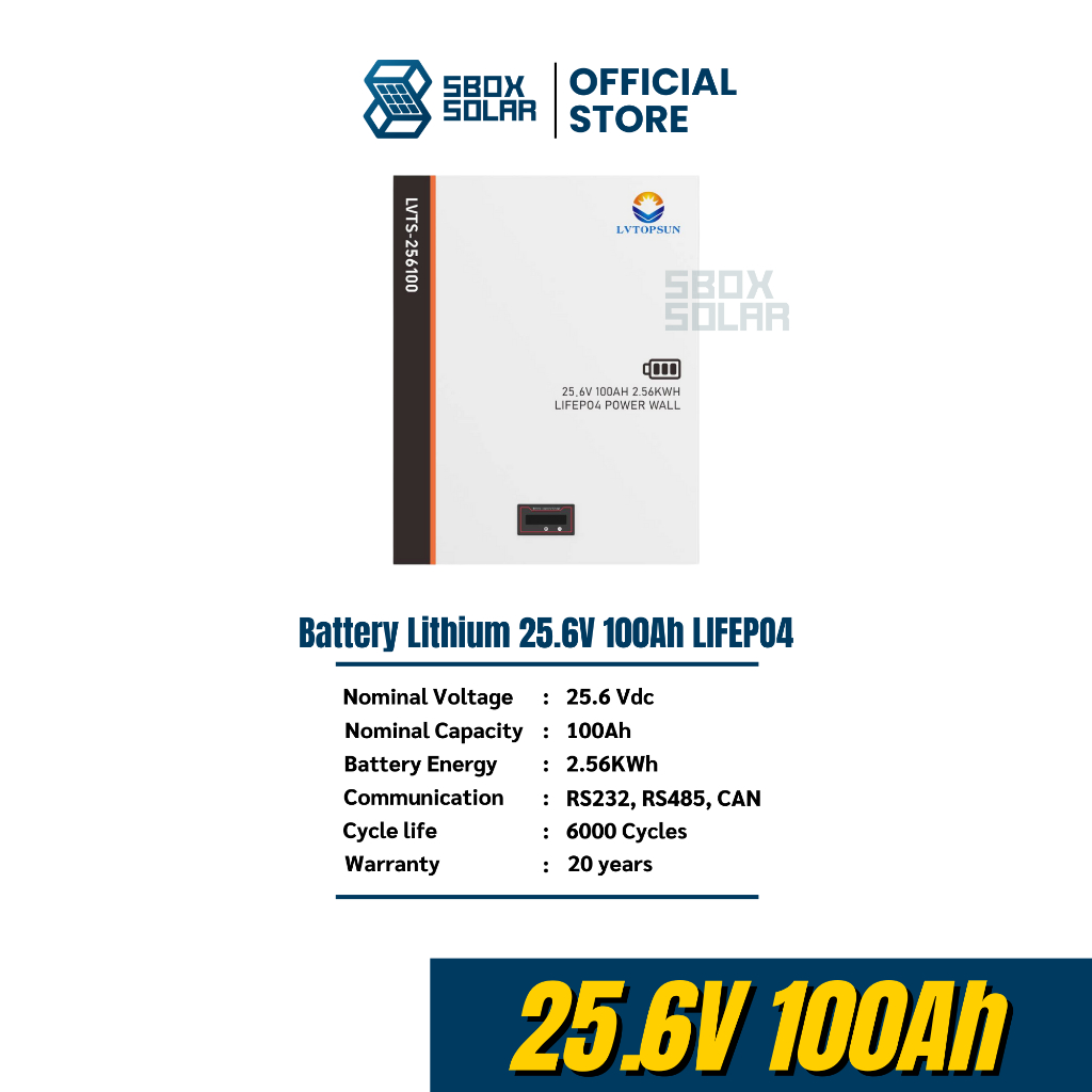 Battery Lithium 25.6V 100Ah LIFEPO4 2.56kw ประกันศูนย์ไทย 2 ปี ยี่ห้อ LV TOPSUN | Shopee Thailand