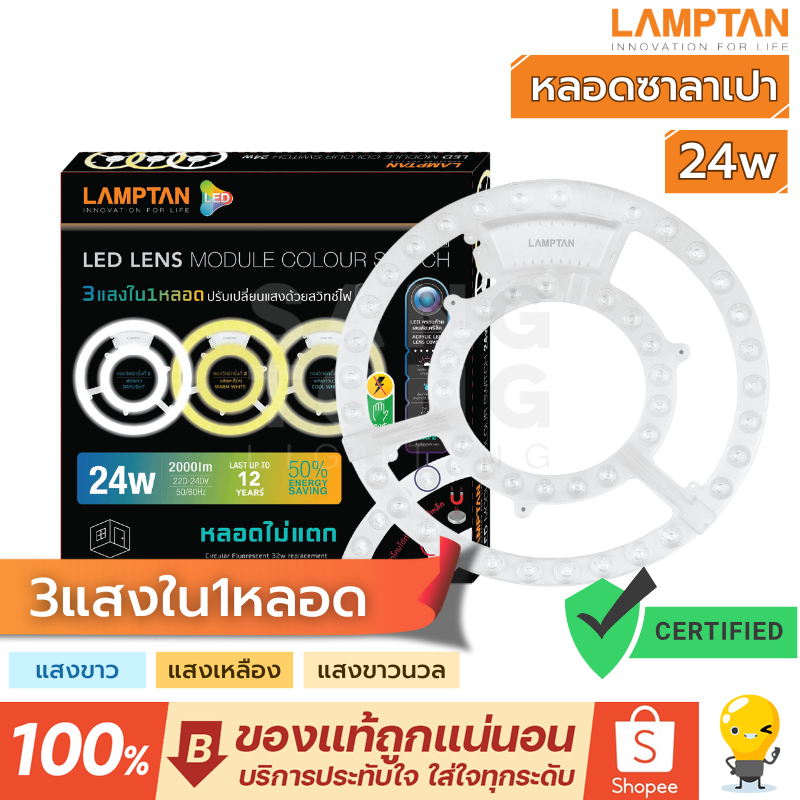 Lamptan(สลับ3แสง) หลอด ซาลาเปา LED lens module สลับแสง 24w แทนหลอดนีออน ...