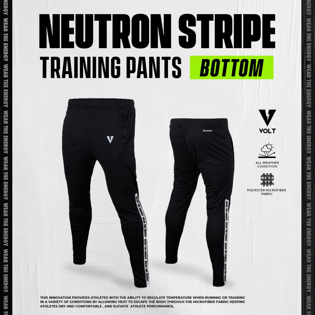 VOLT กางเกงเทรนนิ่ง ขายาว สีดำ NEUTRON 001 BOTTOM STRIPE ZIPPED WTE ...