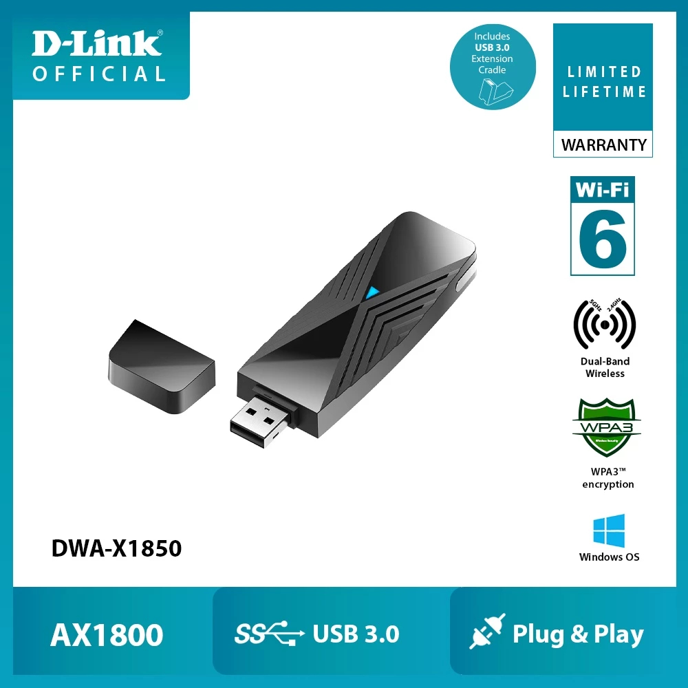 D-Link DWA-X1850 AX1800 Wi-Fi 6 USB 3.0 Adapter ตัวรับสัญญาณ USB Wi-Fi ...