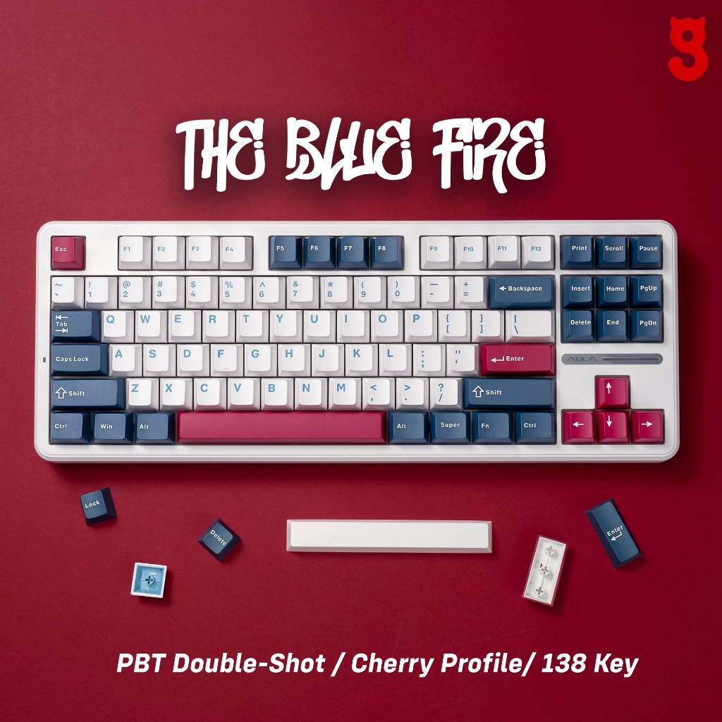 (พร้อมส่งจากไทย) คีย์แคป 138 คีย์ คีย์แคปบลูไฟ THE BLUE FIRE PBT Double Shot Cherry Profile ENG ...