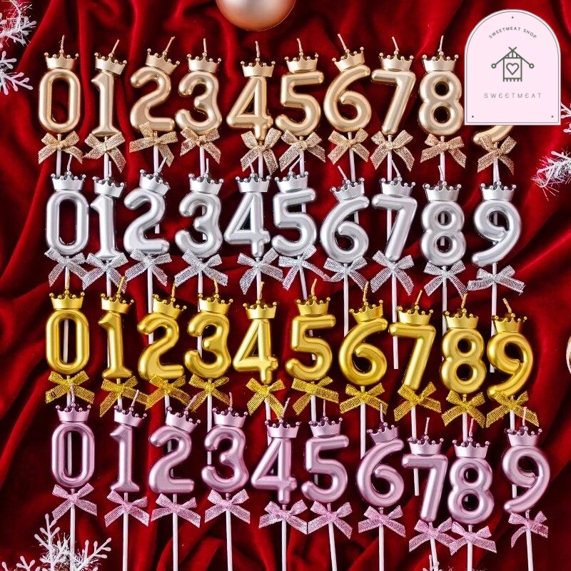 เทียนวันเกิดหรูหรา เทียนมงกุฏทอง0-10 เทียน เทียนตัวเลข สำหรับตกแต่งเค้ก ...