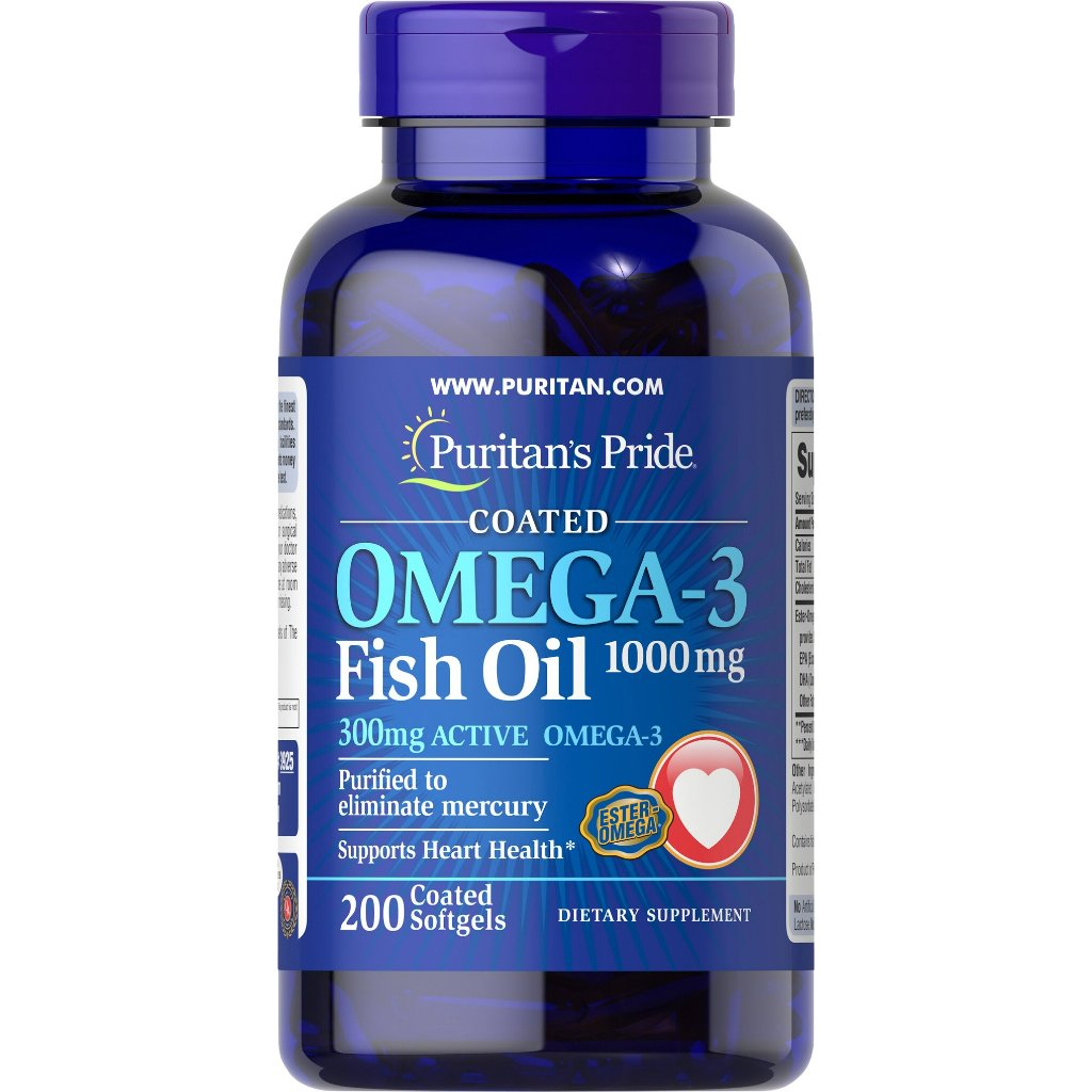 exp.03/2025 ขวดใหญ่ 200 เม็ด Puritan's Pride OMEGA-3 Fish Oil 1000 mg (300 mg Active OMEGA3 ...
