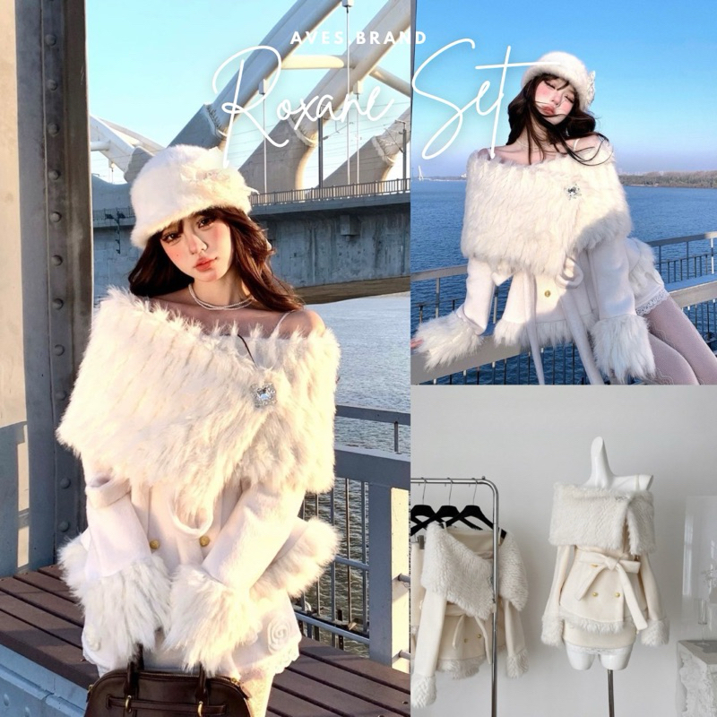 AVES.BRAND ROXANE SET ชุดเซ็ตกันหนาว กระโปรง ผ้าวูลสีครีม | Shopee Thailand