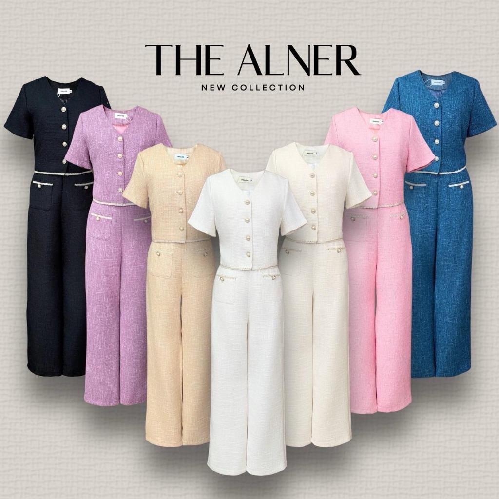 AN687 เซตเสื้อแขนสั้นคอวีกระดุมมุกแต่งขอบดิ้นทองกางเกงขายาว The Alner Women Clothing Lady เสื้อ ...