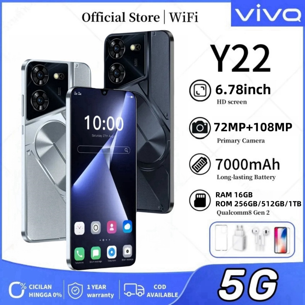 【COD】VIVQ Y22 5Gสมาร์ทโฟน 16GB+1TB 7000mAh 6.78 นิ้ว 72MP+108MPกล้อง 5G ...