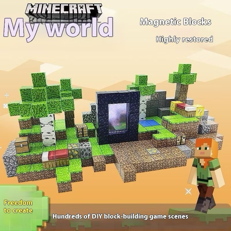 Minecraft Magnetic Building Blocks บล็อกตัวต่อแม่เหล็กเด็ก DIY ของเล่น ...