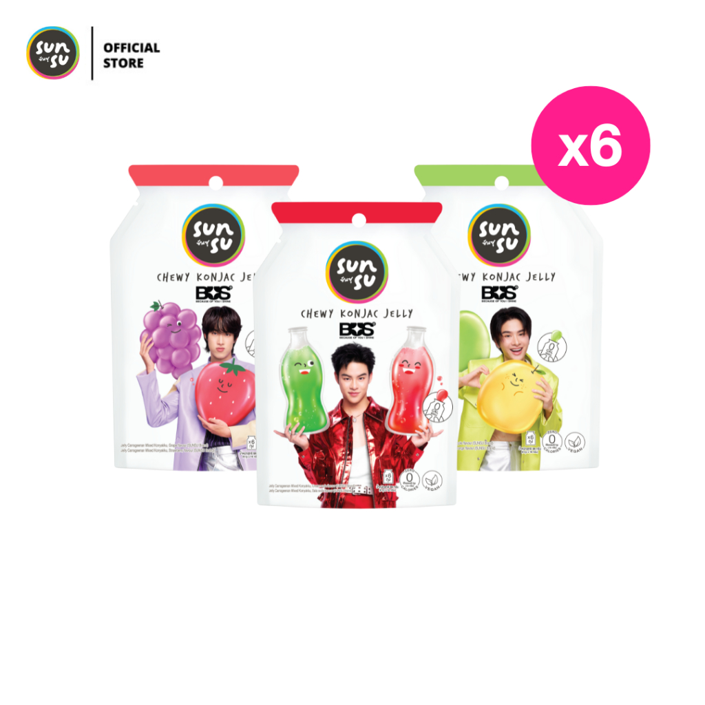 (แพ็ก 6) Sunsu ซันซุ เยลลี่ผสมบุก รสสตรอว์องุ่น + ครีมโซดา + แอปเปิ้ลส้ม | Shopee Thailand