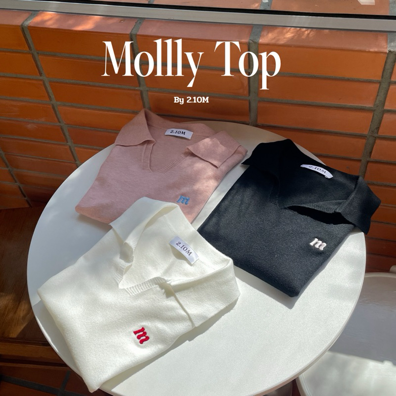 Pre order 7-10 วันค่ะ Molly Top เสื้อไหมพรหมคอปกแขนสั้น ปักโลโก้แบรนด์ | Shopee Thailand