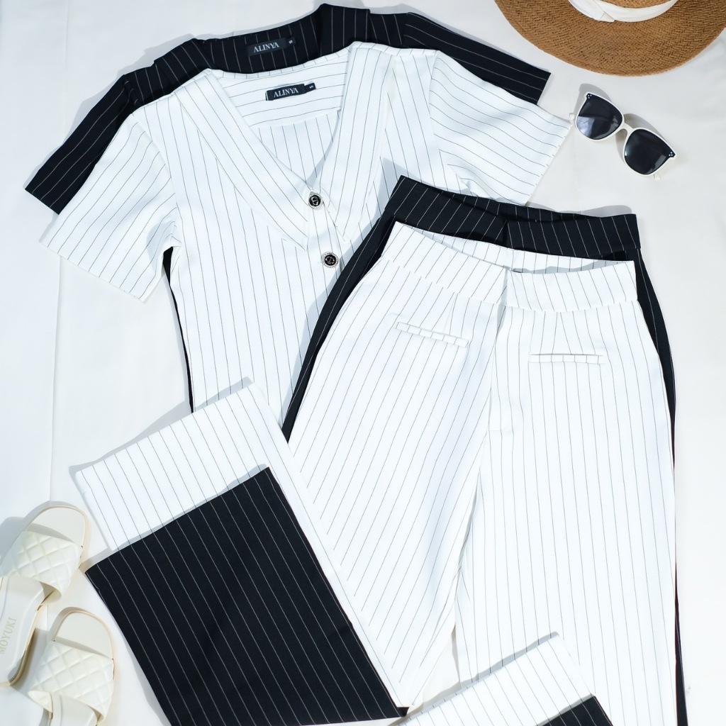 M001 | Set 2 ชิ้น ลายริ้ว Alinya (เสื้อ+ขาสั้น) / (เสื้อ+ขายาว ...