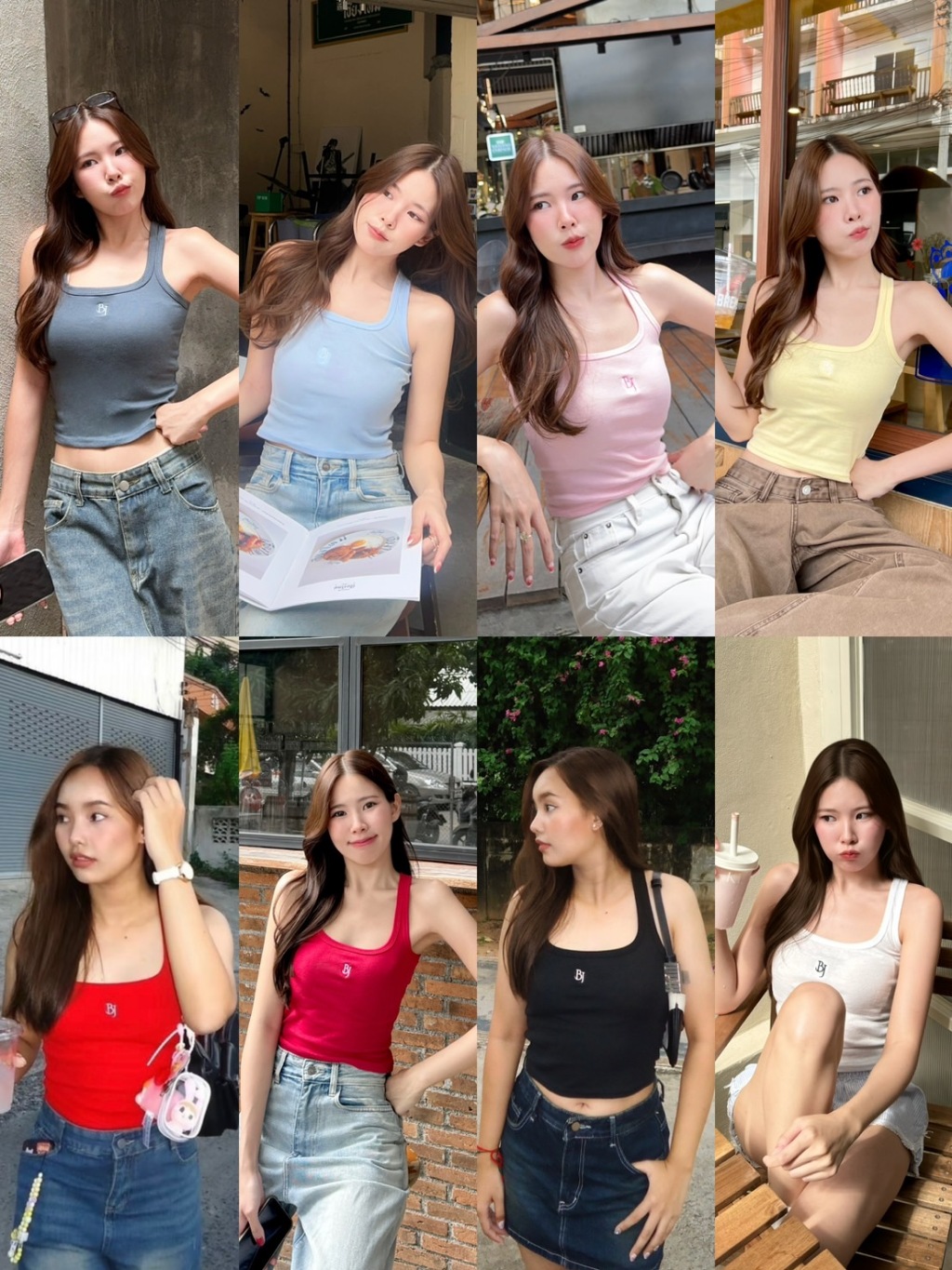 BABEJUB.X I Mini Tank top ครอปกล้ามสีพื้น ตัวสั้น ปักกลางอก | Shopee ...