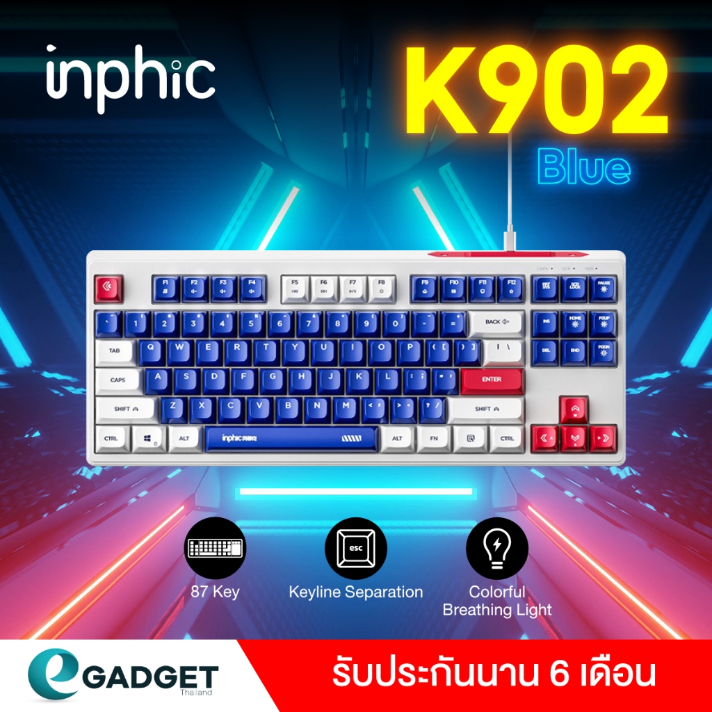 (ประกันศูนย์ 6 เดือน) คีย์บอร์ดเกมมิ่งแบบสาย 87 คีย์ INPHIC K902 Type-C คีย์บอร์ดเล่นเกม ...