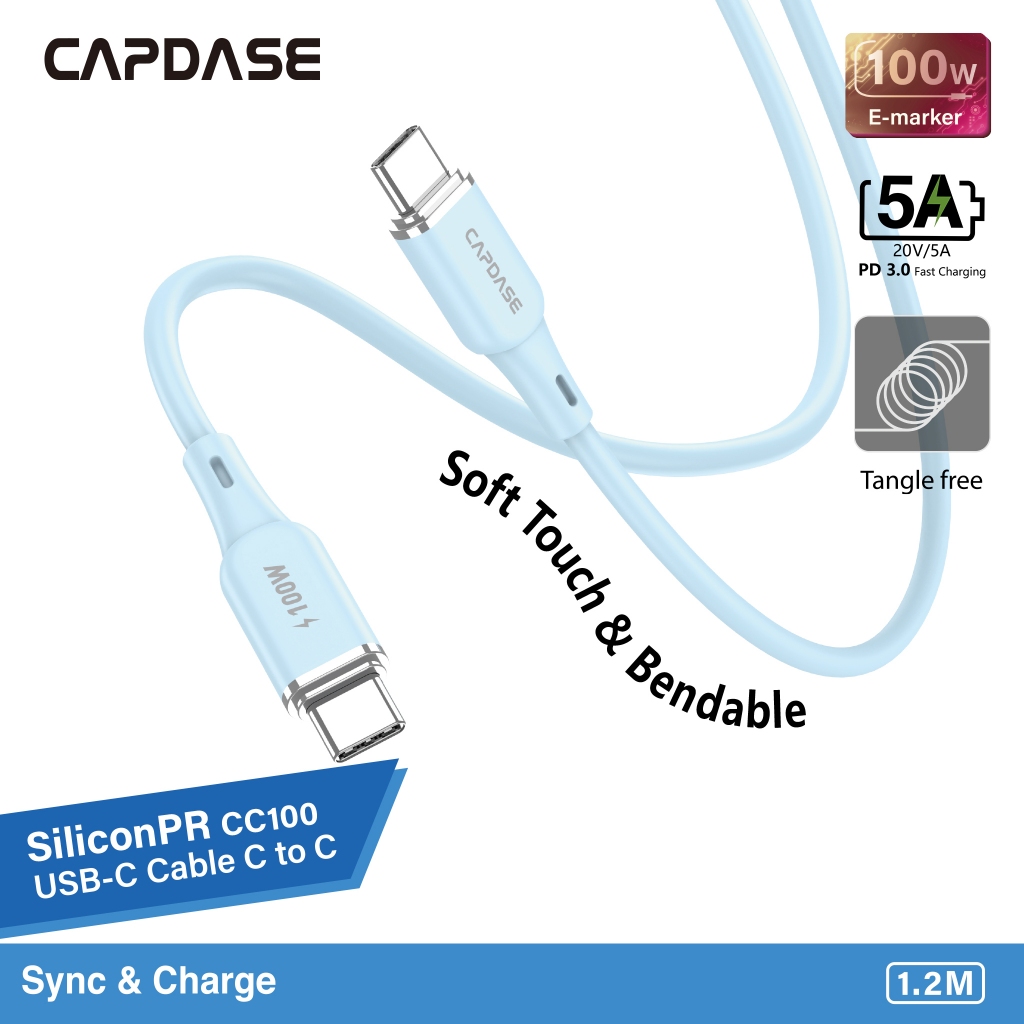 CAPDASE SiliconPR-CC100 USB-C To USB C 100W Sync and Charge Cable 1.2M ...