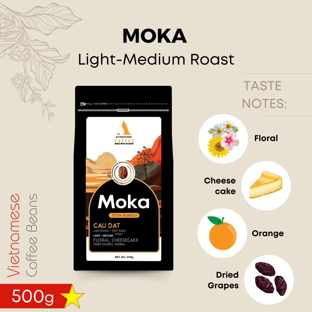 Authentique Moka Light-Medium Roast (คั่วอ่อน-กลาง) (100% Arabica) 500g ...
