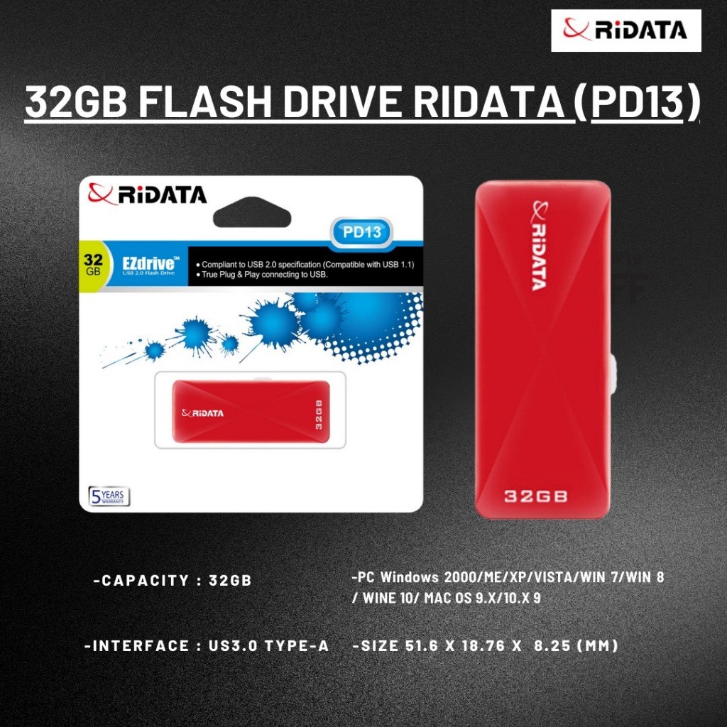 แฟลชไดรฟ์ RIDATA รุ่น PD13 USB 2.0 Flash Drive จัดเก็บข้อมูล 16GB/32GB ...