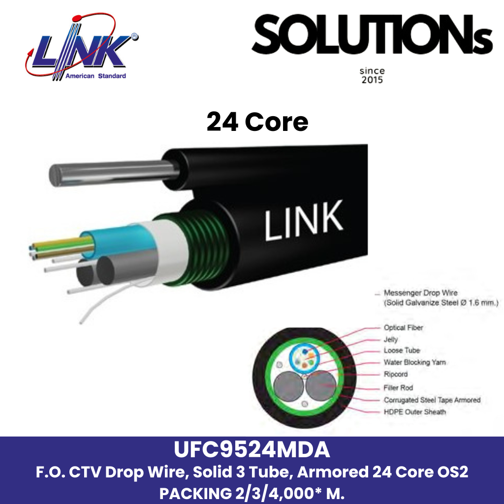 LINK UFC9524MDA Fiber Optic 24 Core OS2 9/125 μm Single-Mode, 3 Twisted ...