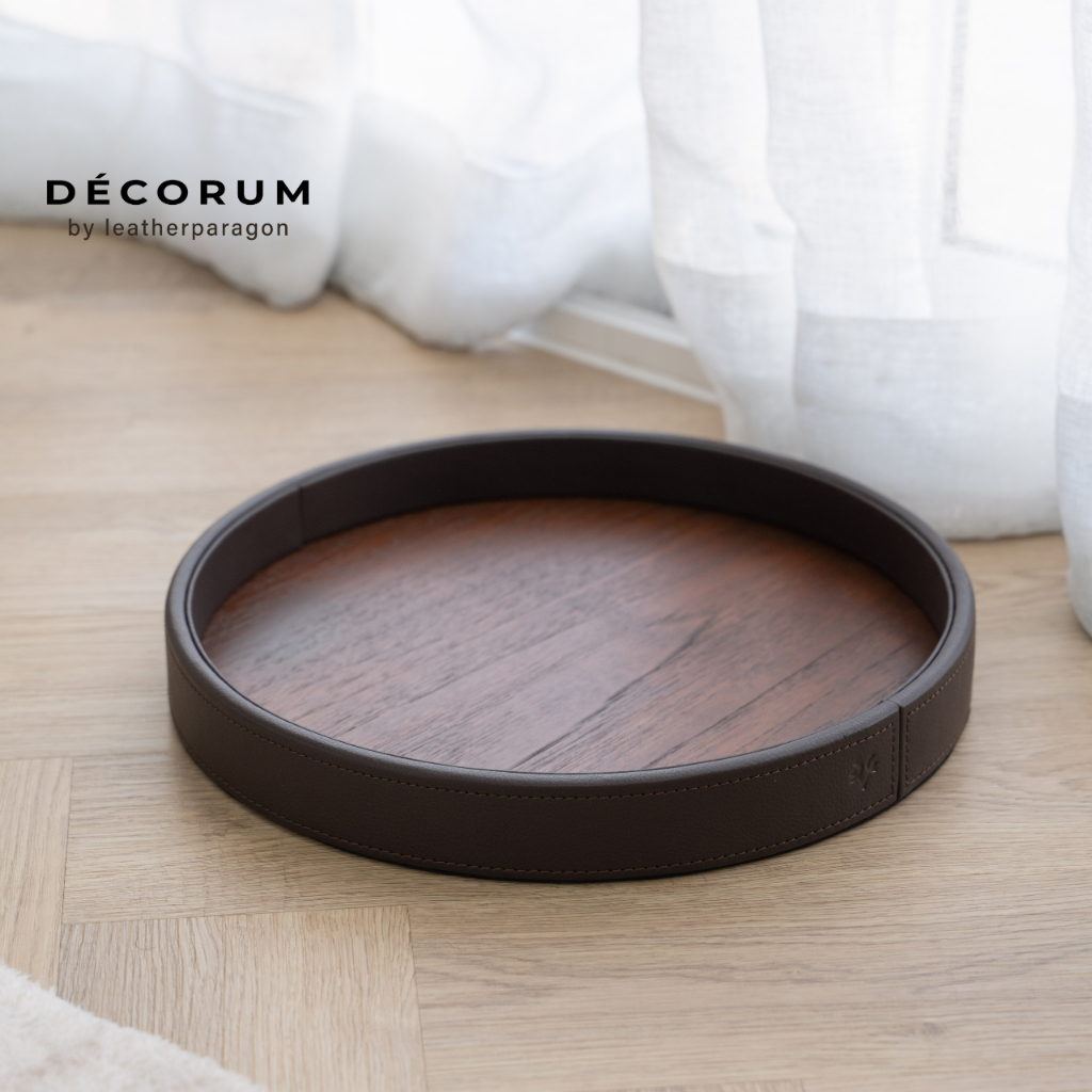 Decorum - Circular Leather Wood Tray ถาดหนังกลมไม้ ใส่ของ เครื่องประดับ ...