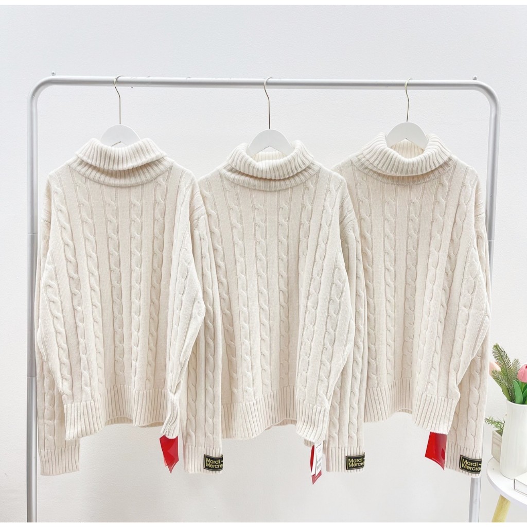 Mardi Cashmere Blended Cable Oversized Turtle Neck (Ivory) | Shopee Thailand