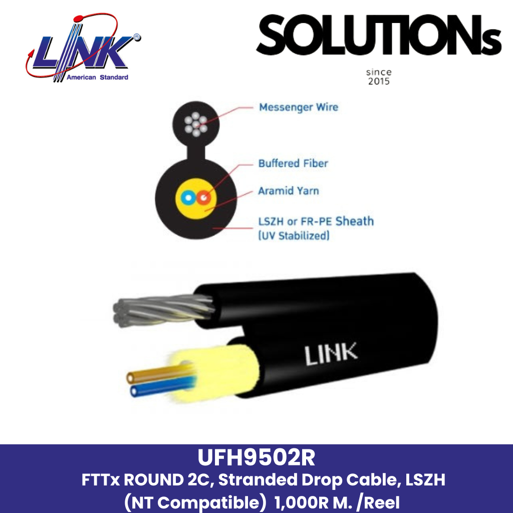 LINK UFH9502R FTTH ROUND 2C, Fiber Optic Standard Drop Cable, Indoor ...