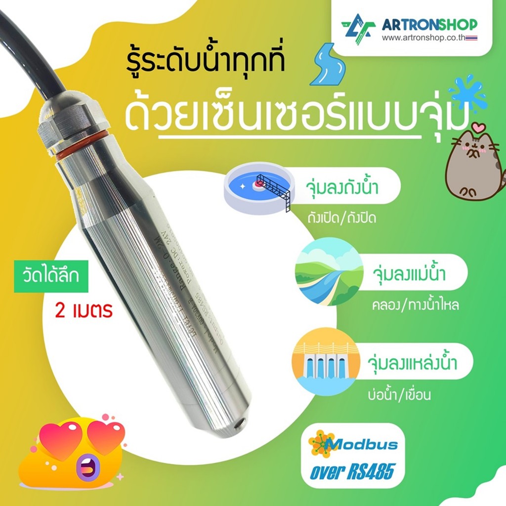 เซ็นเซอร์วัดระดับน้ำแบบจุ่ม 2/5/10 เมตร Modbus RS485 Submersible Water Level Sensor | Shopee ...